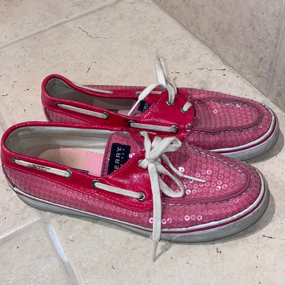 Sperry | Shoes | Sperry Dock Boat Shoes Pink Sequin Tie Top Sider ...